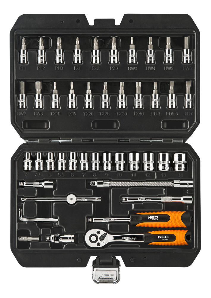 Zestaw kluczy nasadowych 1/4" 46 elementów Neo 08-660 | Dom i Ogród \ Narzędzia ręczne \ Klucze ...